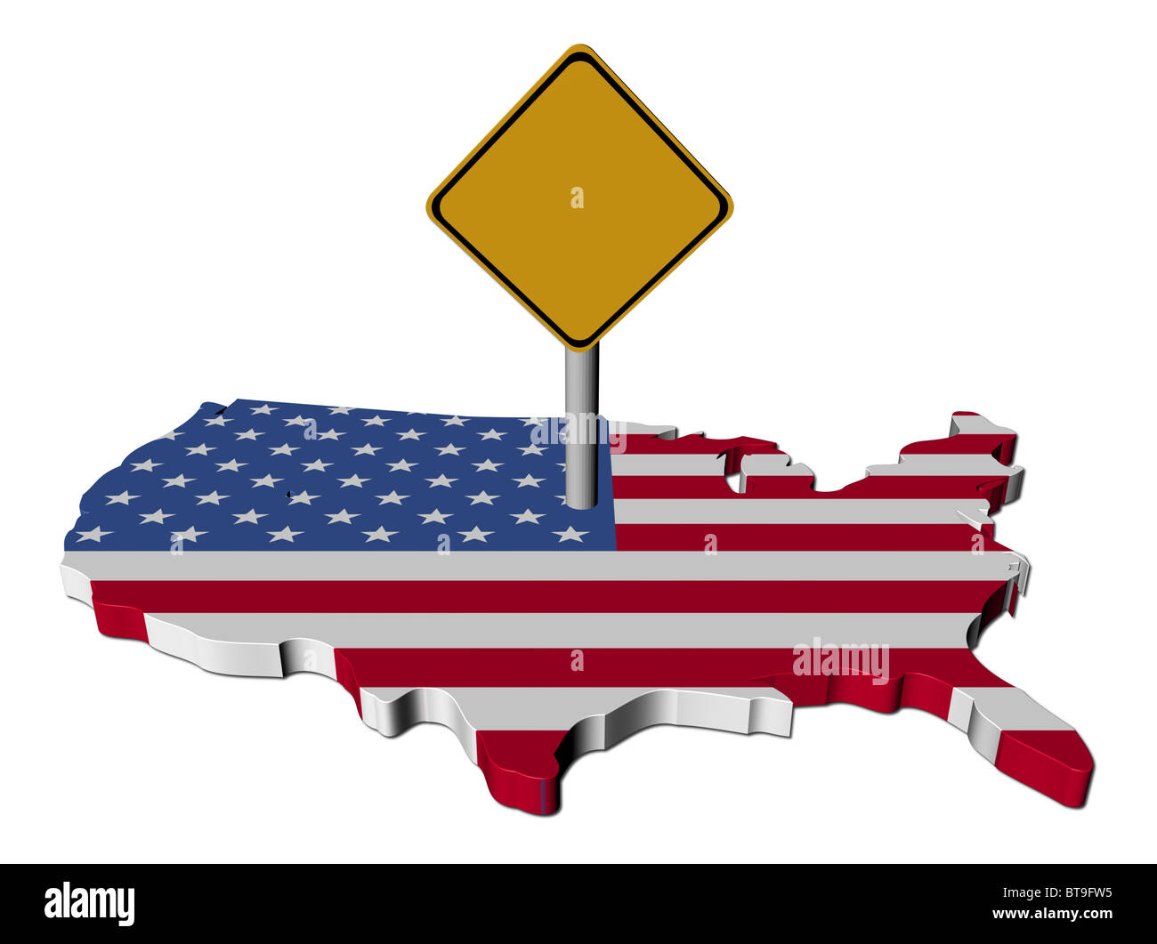 warning sign on USA map flag illustration Stock Photo - Alamy