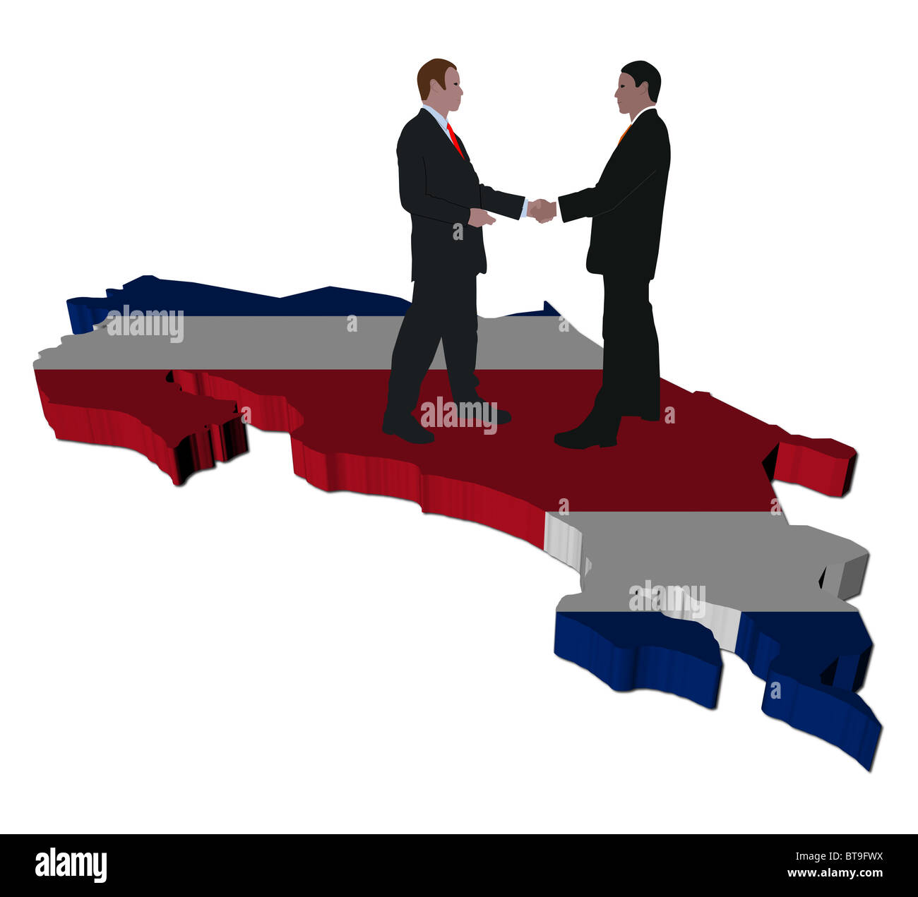 Business people shaking hands on Costa Rica map flag illustration Stock ...
