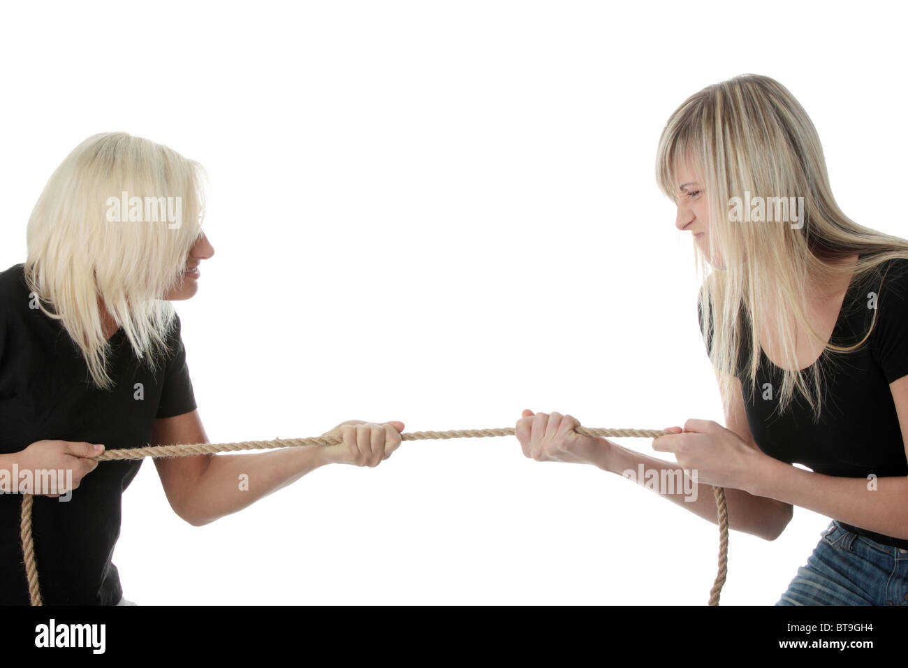 Two woman competition . Isolated on white background Stock Photo - Alamy