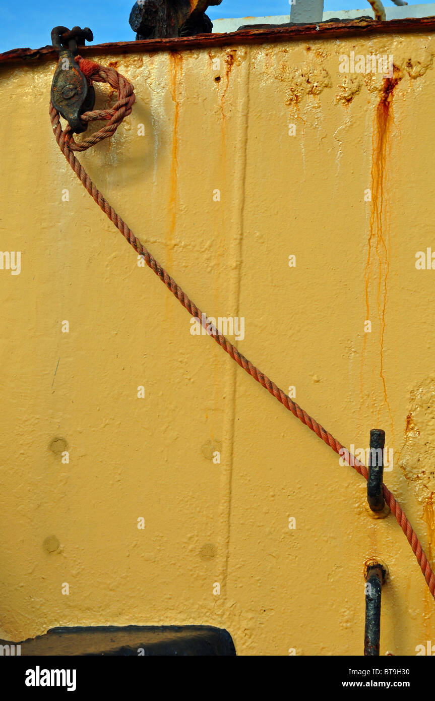 Lowestoft, Suffolk, England: diagonal rope and fixing aboard trawler ...