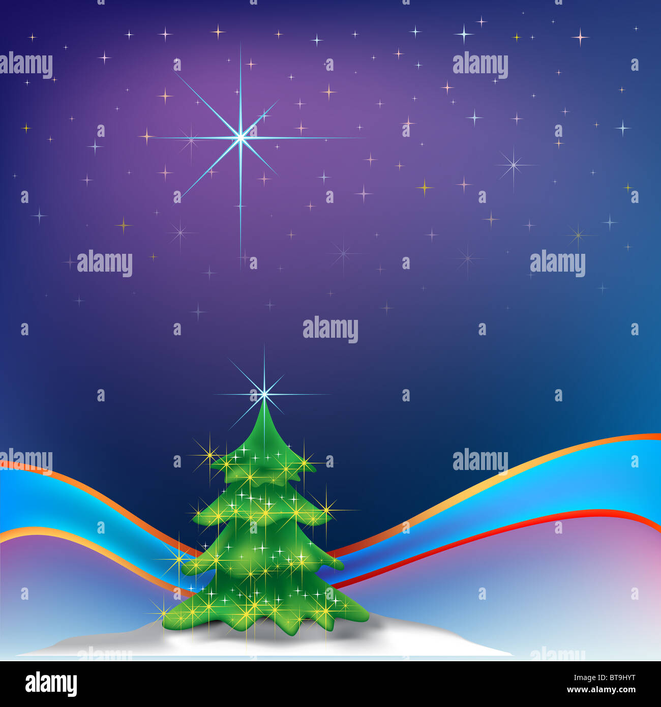 christmas tree with blue ribbon Stock Photo - Alamy