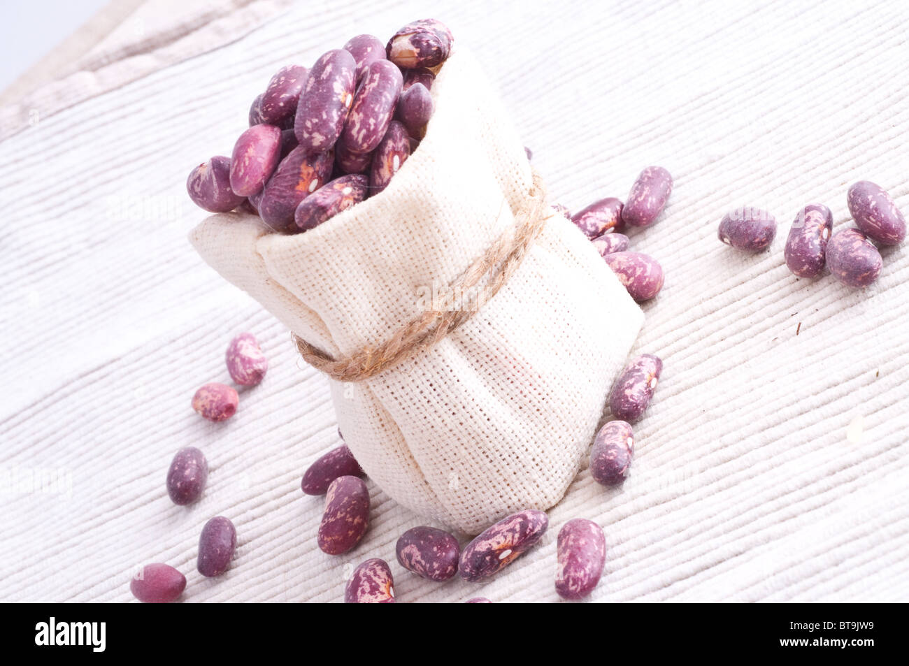 raw String bean in small sack Stock Photo - Alamy