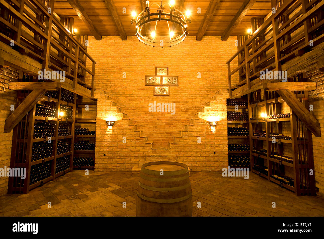 vine cellar with a barrel in front Stock Photo - Alamy