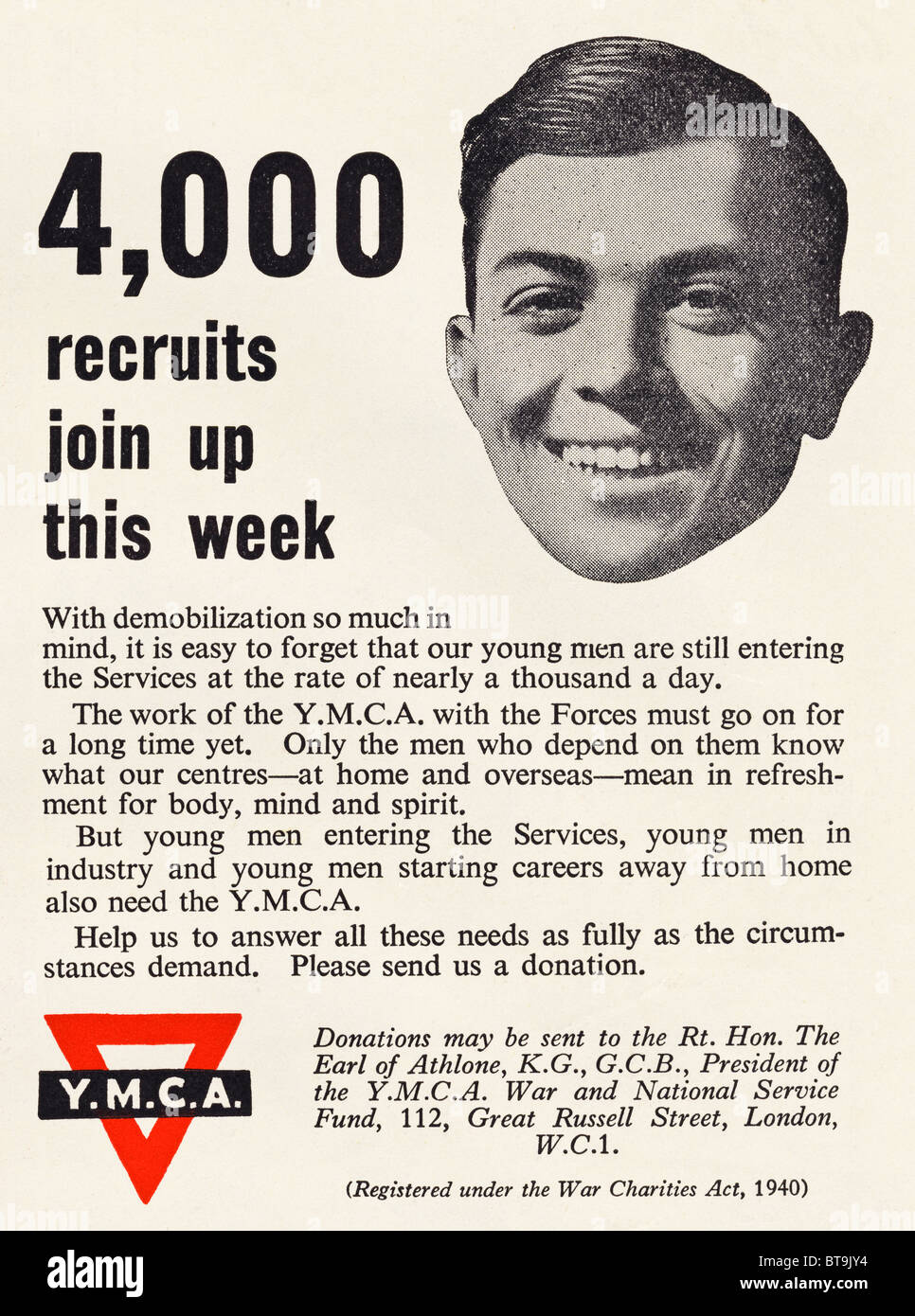 Advert for YMCA in magazine dated 4th September 1946 Stock Photo - Alamy