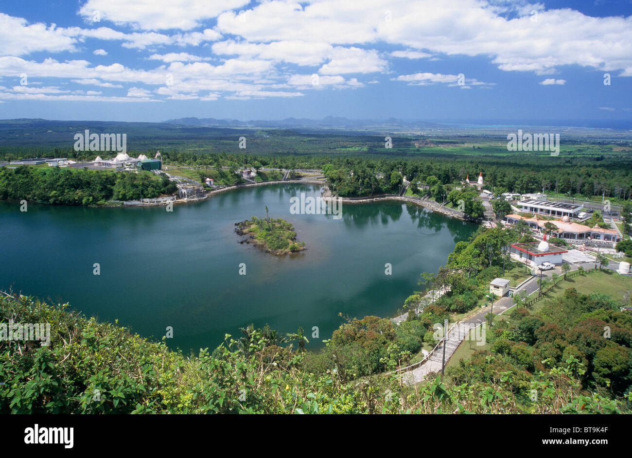 Overview from hilltop of holy hindu pilgrimage site of Crater Lake at ...