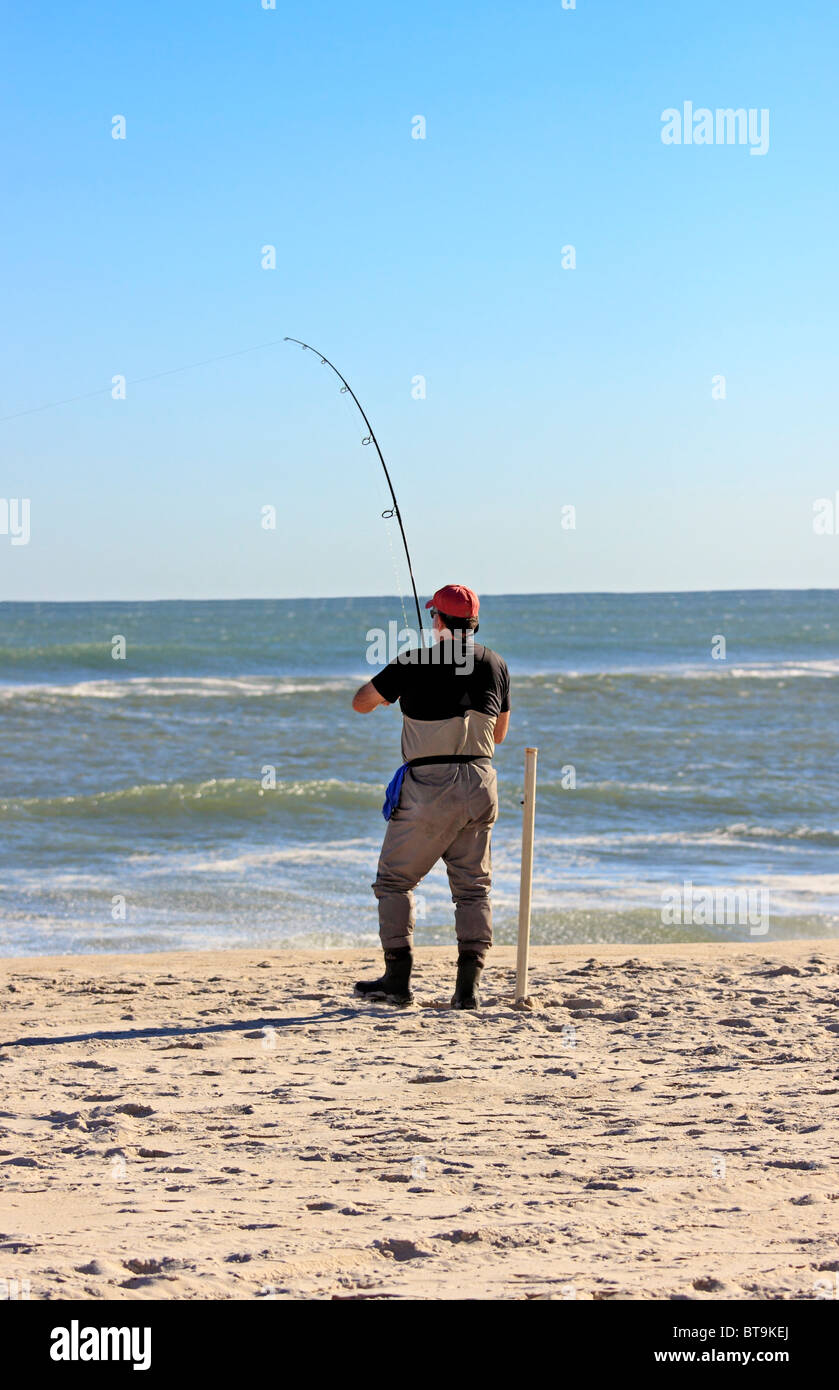Surf cast fishing on the ocean, Long Island NY Stock Photo - Alamy