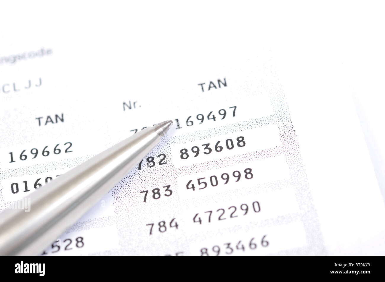 TAN list, transaction authentication numbers Stock Photo - Alamy