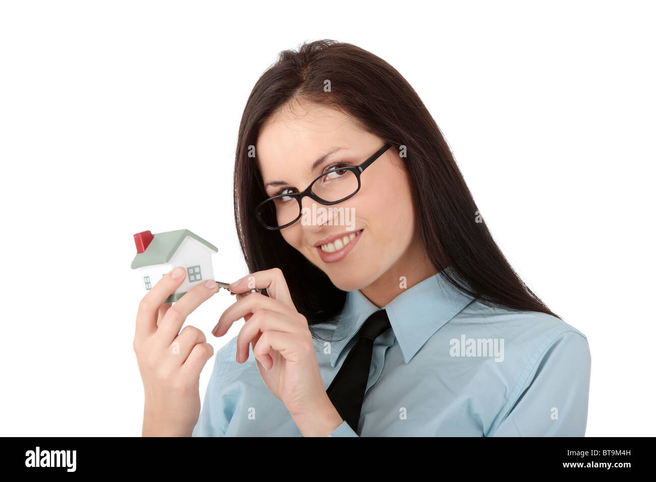Young businesswoman (real estate agent) with hose model and kays Stock ...