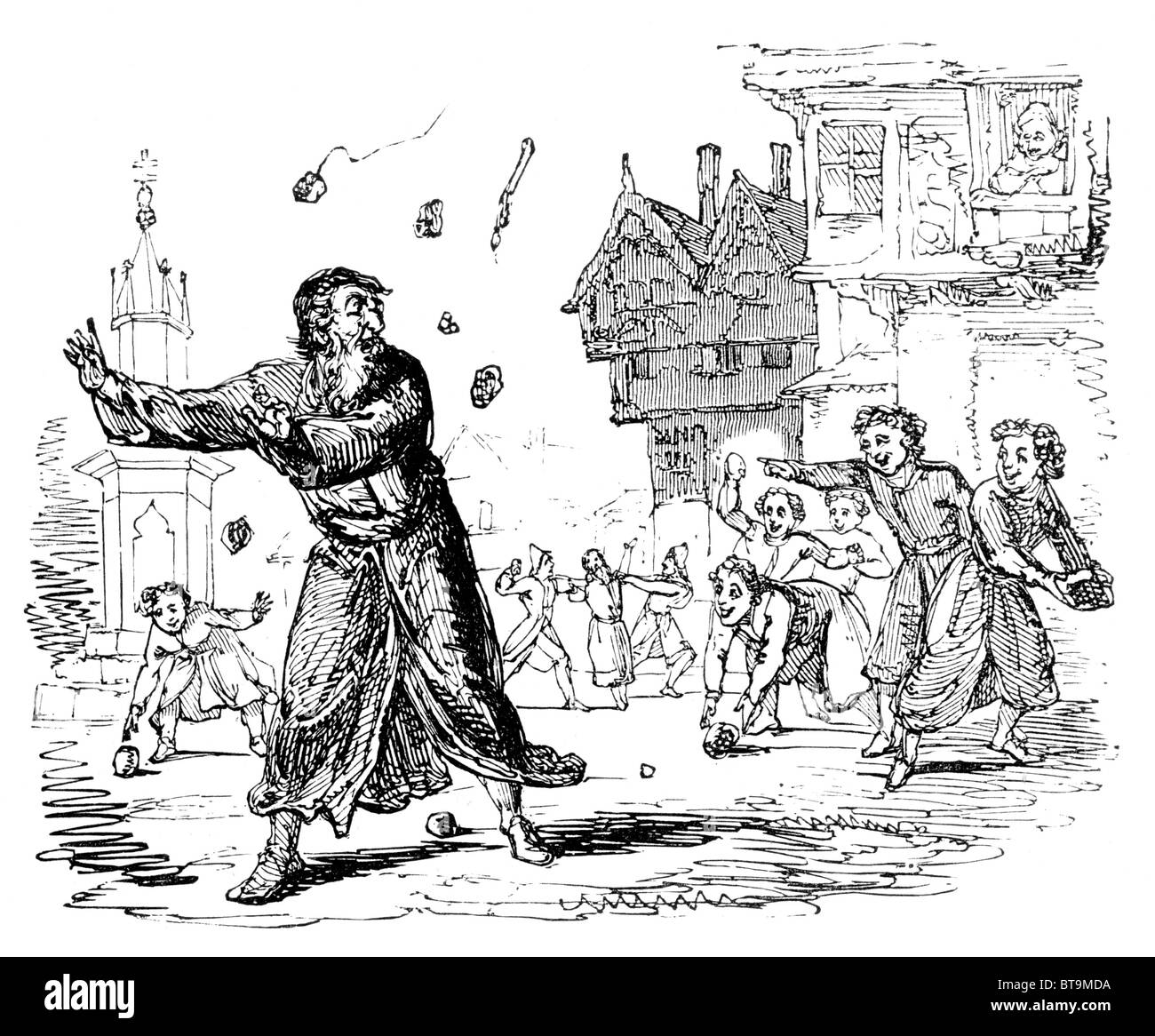 Stoning Jews in Lent; 13th century; Black and White Illustration from ...