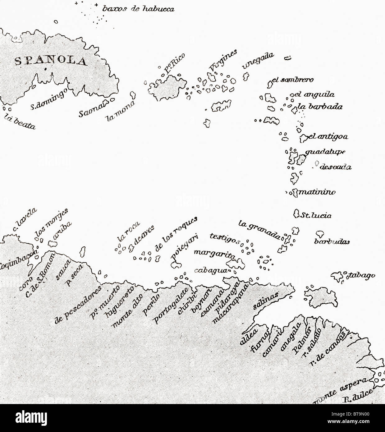 Map of portion of the West Indies, from the Weimar Map of 1527 ...