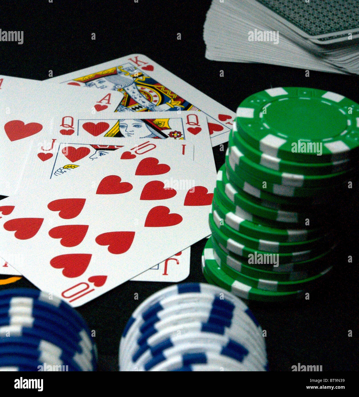 Poker chips cards table laid out for playing Stock Photo - Alamy