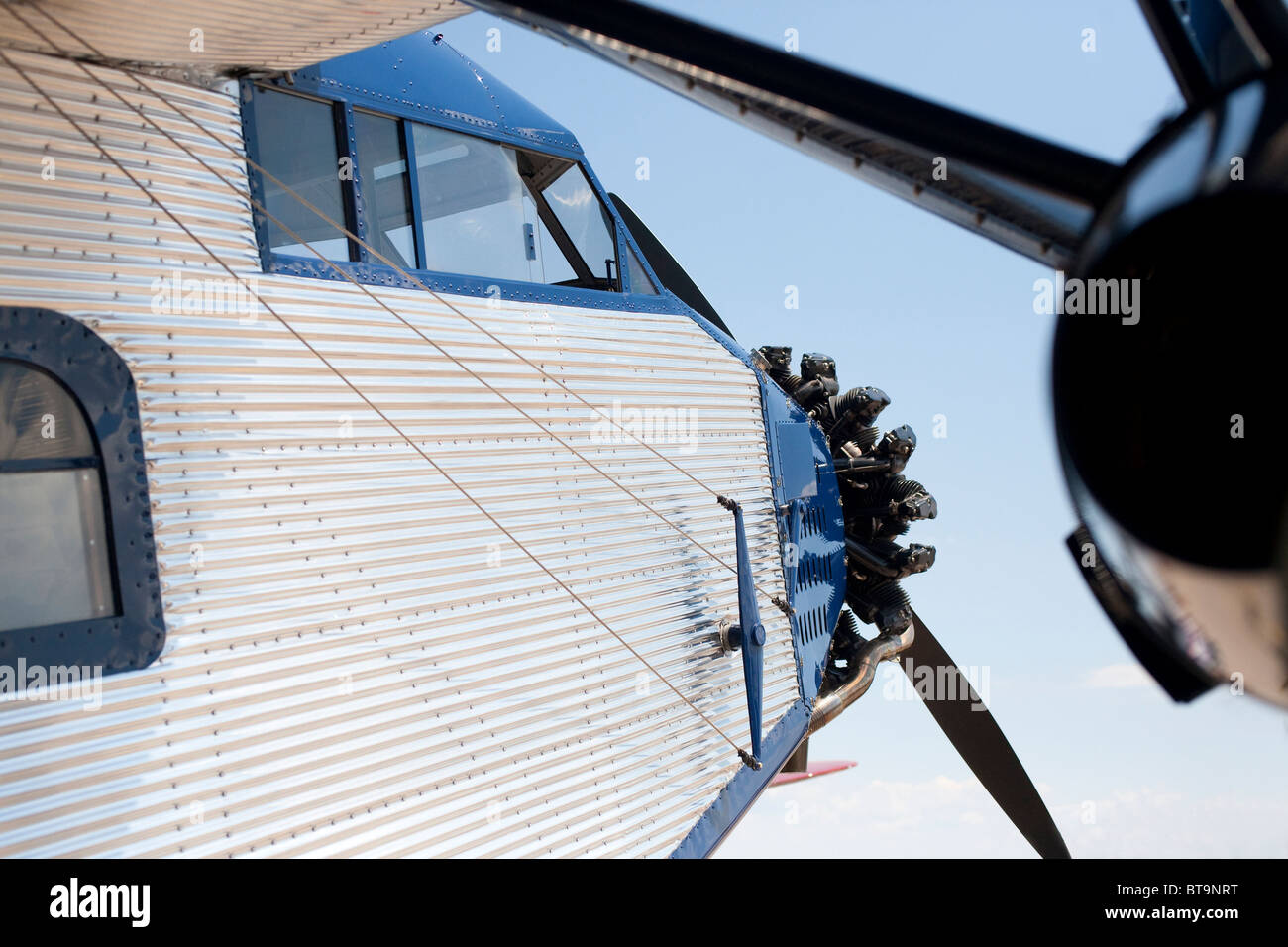 The cockpit and nose mounted engine of a restored 1927 Ford Tri-motor ...