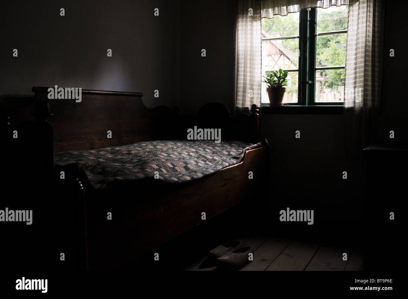 bedroom inside old wooden hut, Masuria region in Poland Stock Photo - Alamy
