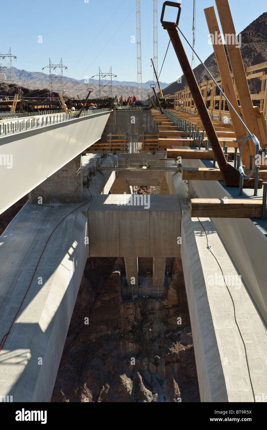 Hoover Dam Bridge under construction - view from the deck area as ...