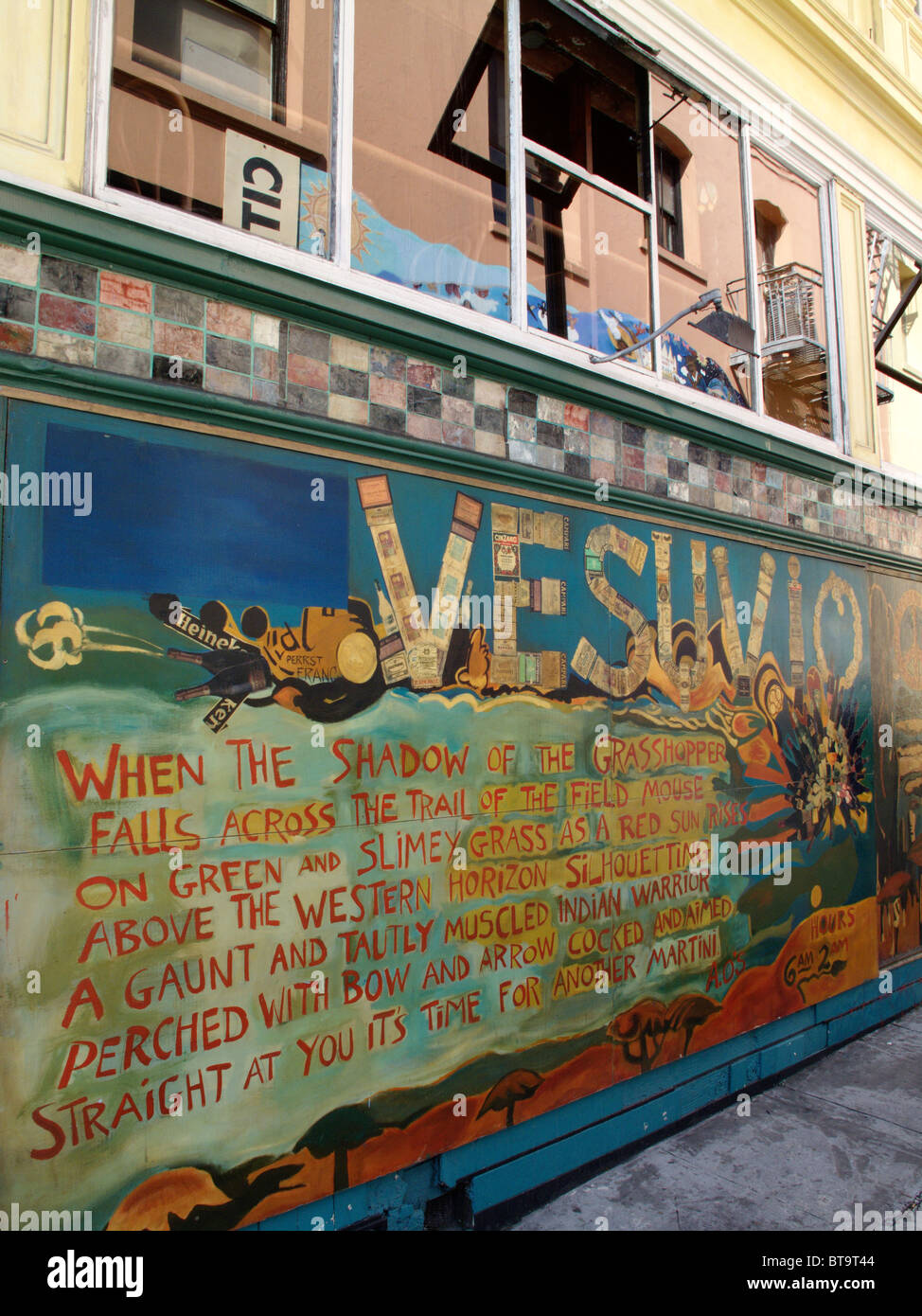 Painted mural on the wall of the Vesuvio Cafe Bar in San Francisco ...