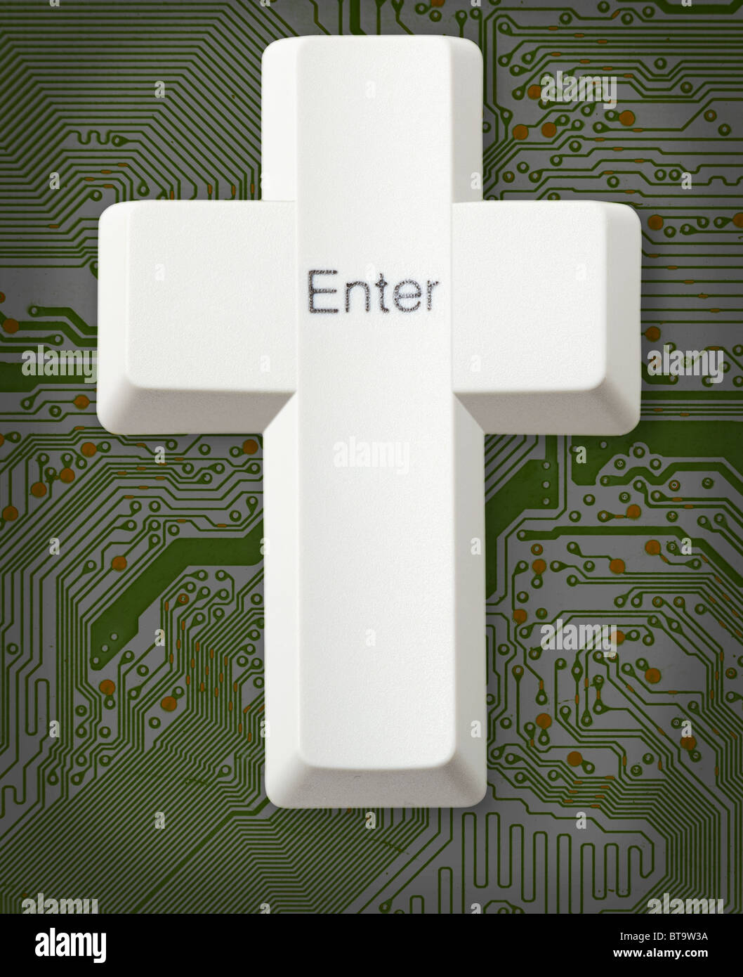 Computer button forms a Christian cross with the inscription - Enter ...