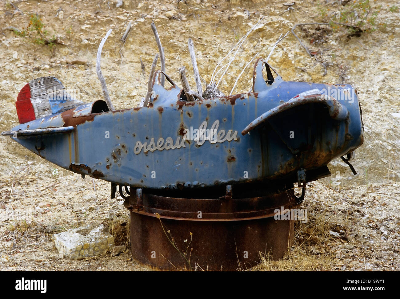 Rusty aircraft from an old children's carousel, Sainte-Maxime, Provence ...