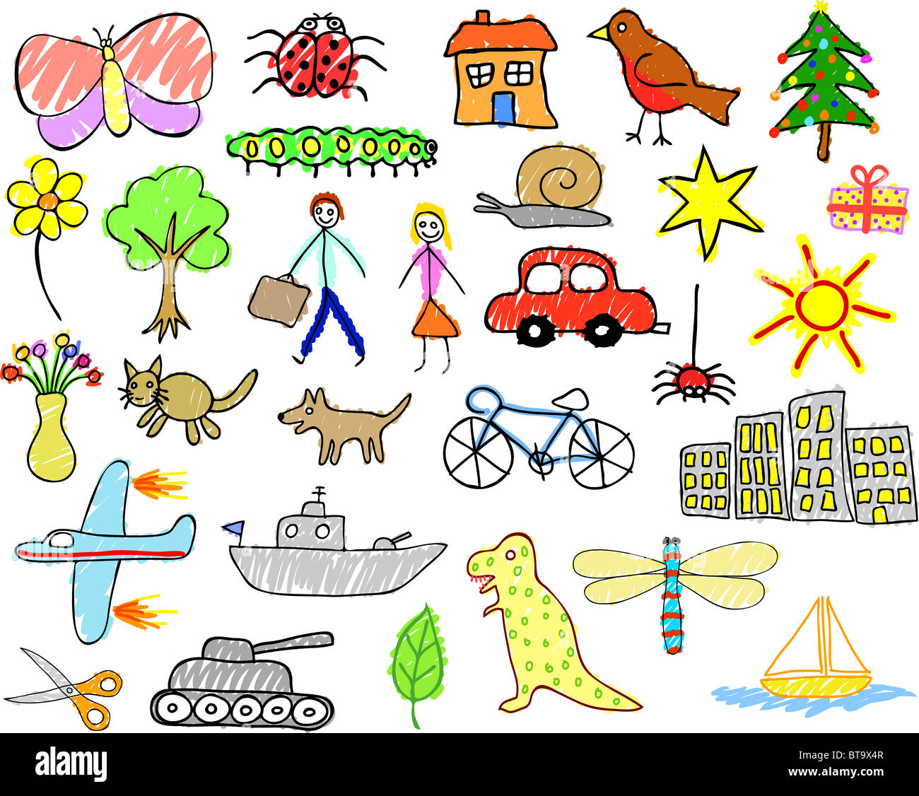 Set of illustrations of children's drawings Stock Photo - Alamy