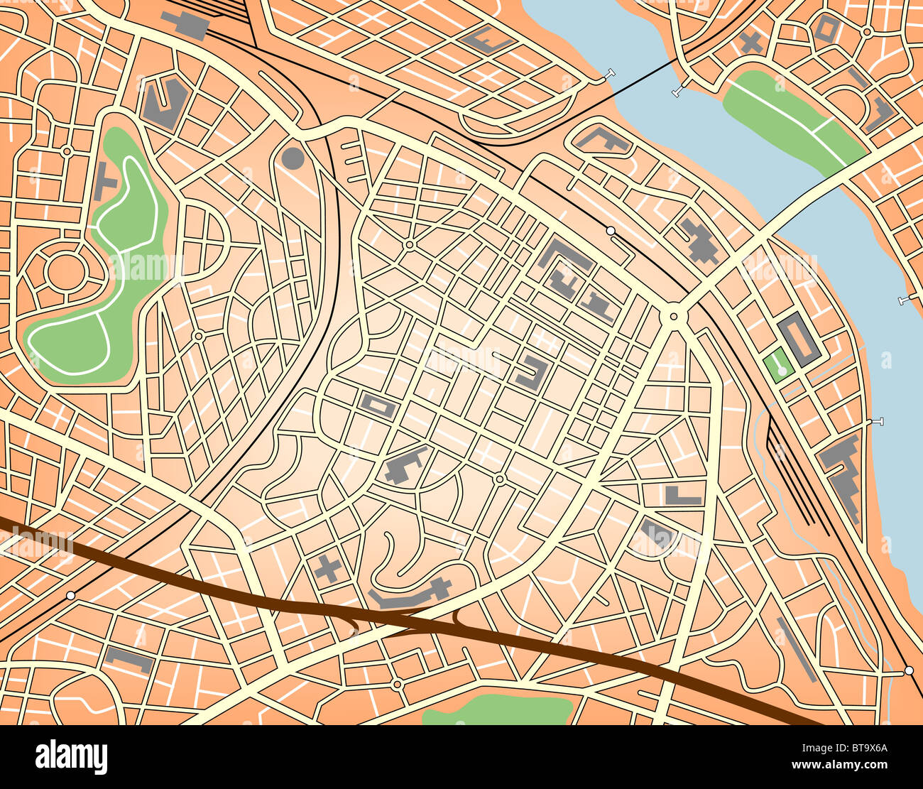 Illustrated map of a generic city with no names Stock Photo - Alamy