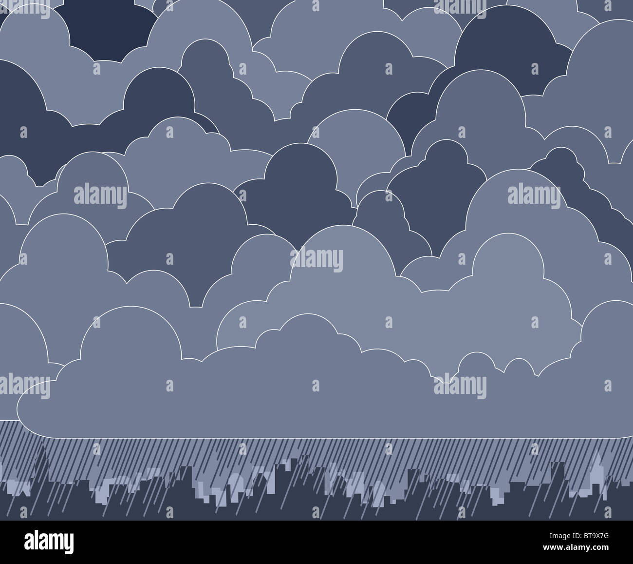 Illustration of clouds and rain over a city Stock Photo - Alamy