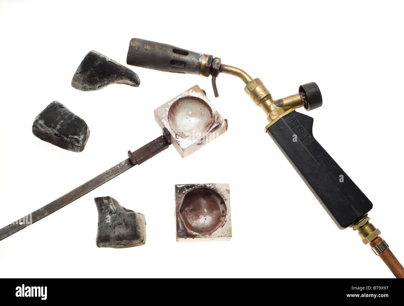 Tools used by goldsmith to melt gold Stock Photo - Alamy