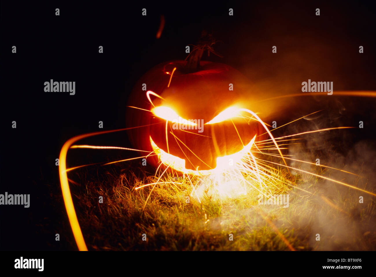 Pumpkin with Firecracker Stock Photo - Alamy