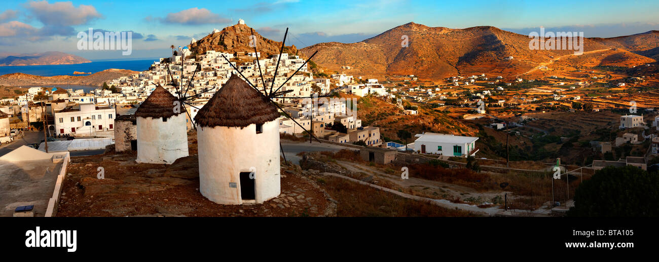 The Windmills overlooking Chora town. Ios Cylcades Islands, Greece ...