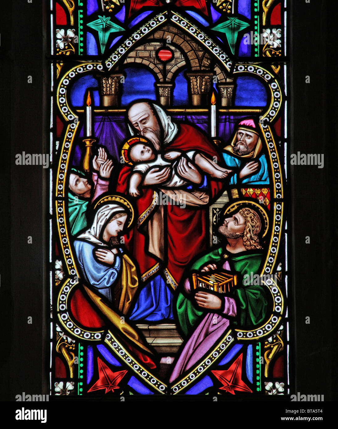 A Stained Glass Window depicting Jesus's Presentation at the Temple ...