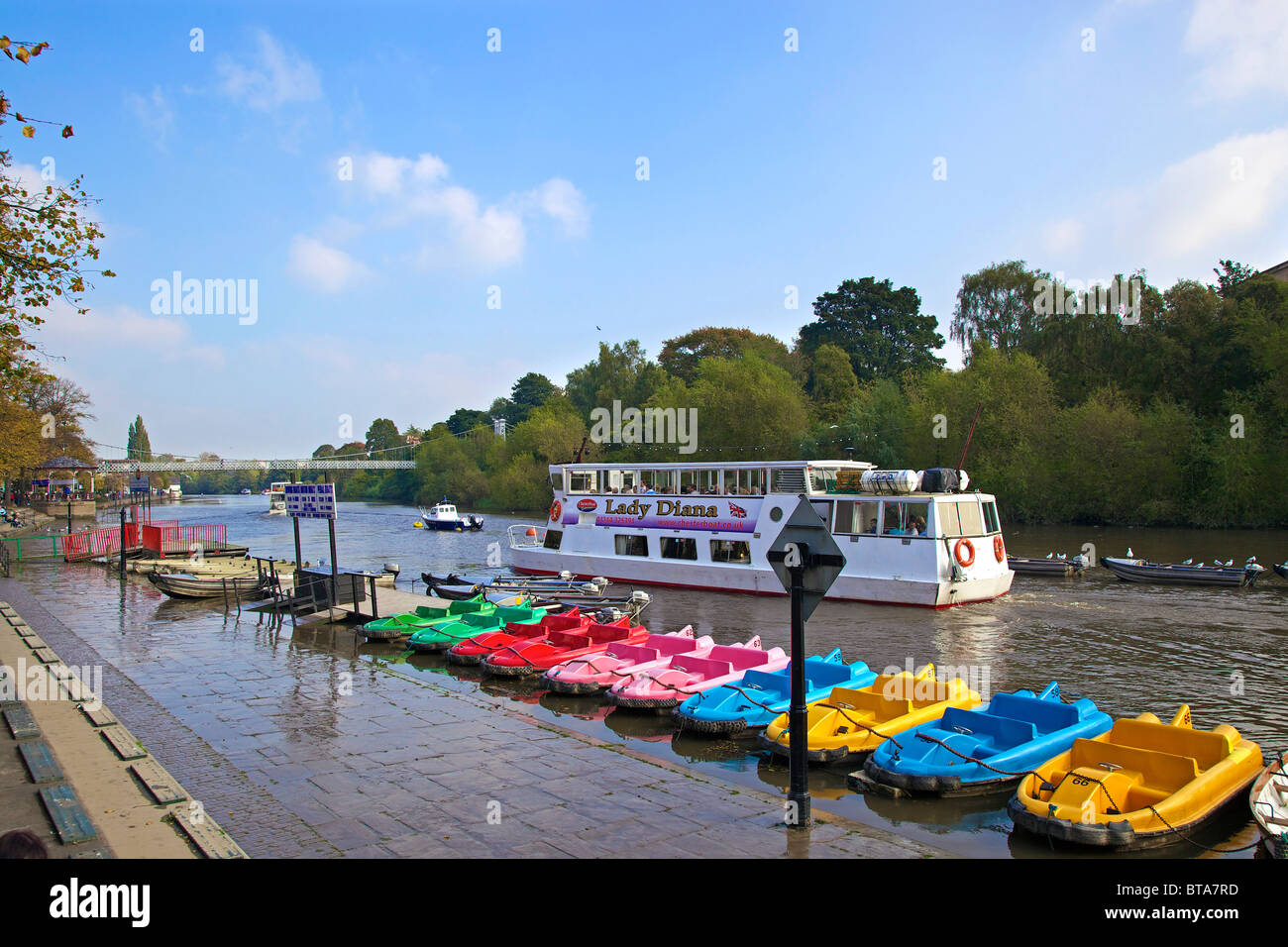 The pleasure cruise boat Lady Diana on the river Dee at Chester Stock ...