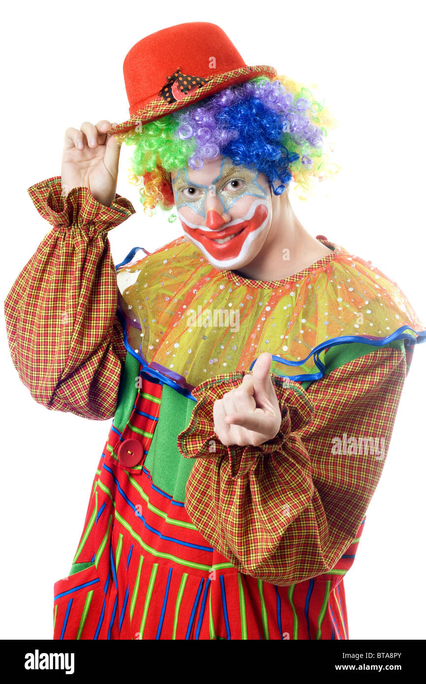 Portrait of a playful clown. Isolated on white Stock Photo - Alamy