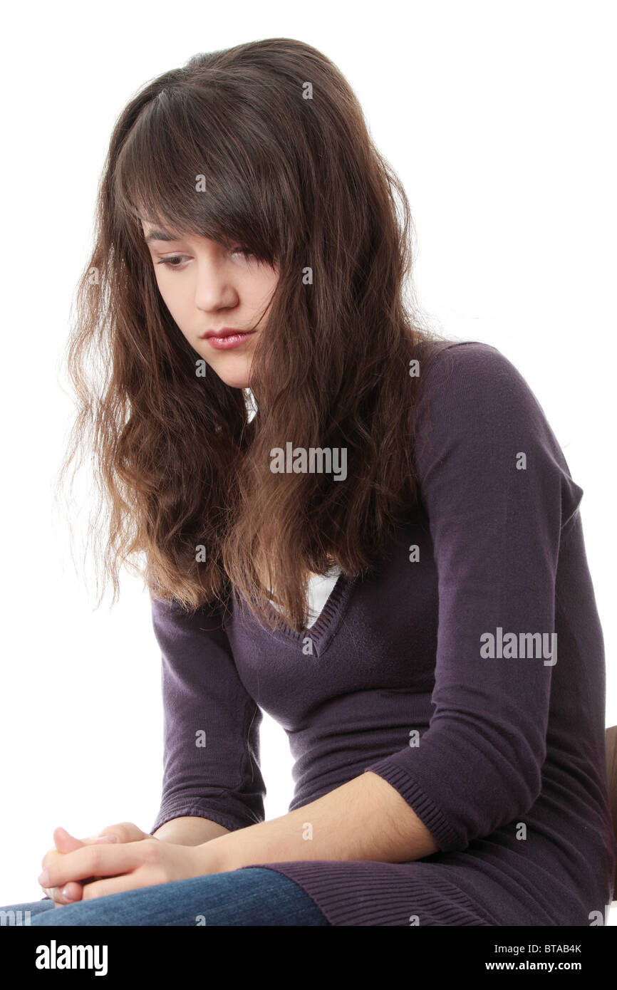 Young teen woman with depression isolated on white Stock Photo - Alamy