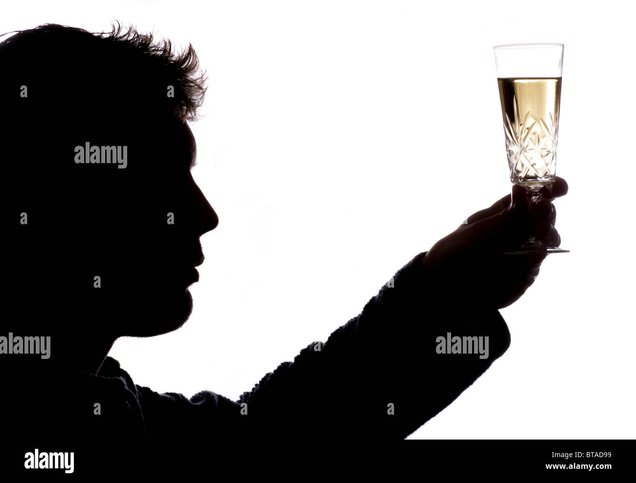 Man toasting with glass of champagne silhouette Stock Photo - Alamy