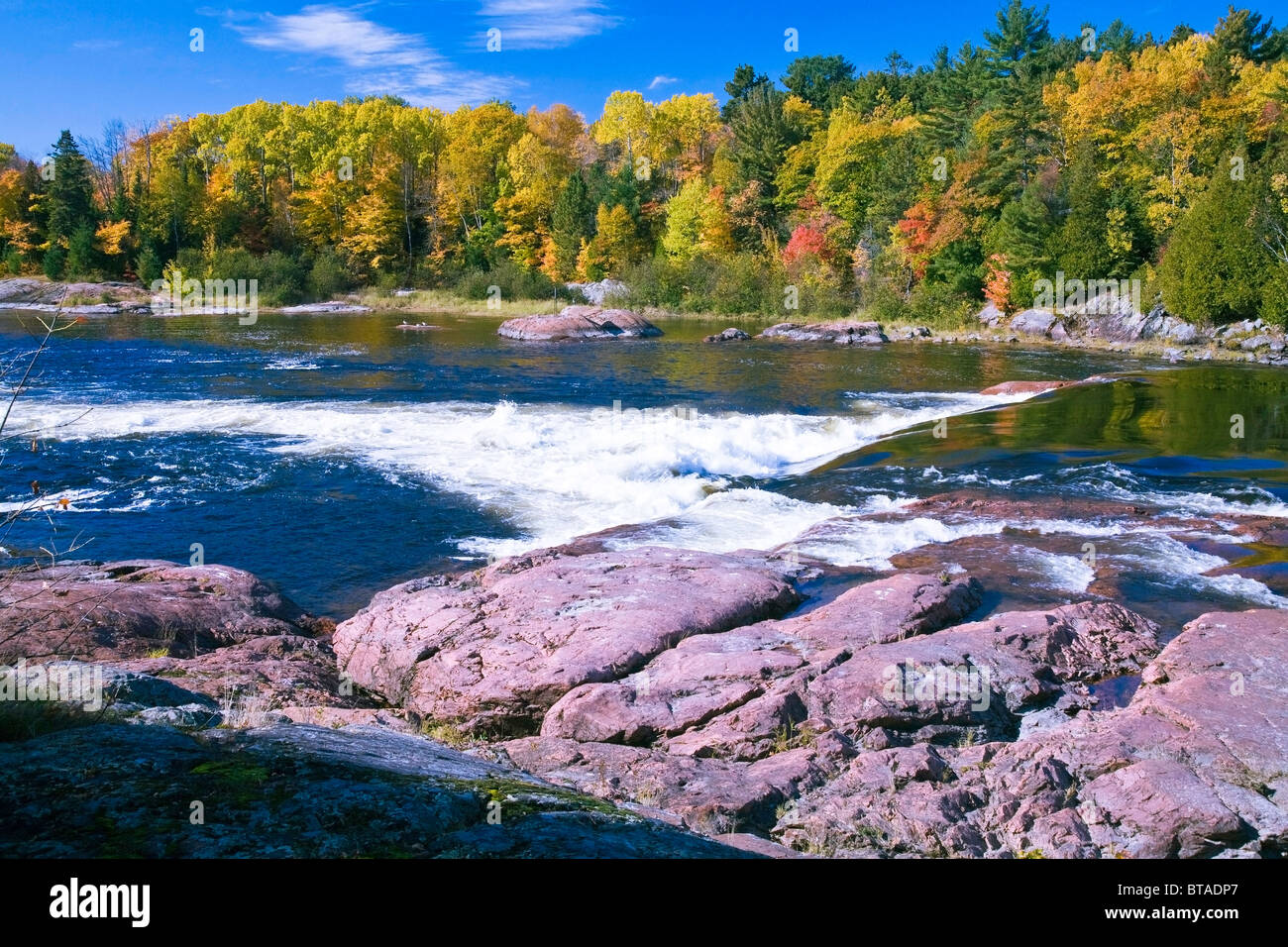 Colorful Trees and Rocks at Mississagi River and Rapids in the Autumn ...