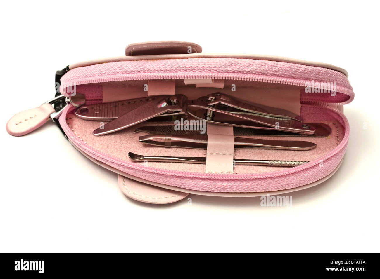 Pink manicure case isolated on white background Stock Photo - Alamy