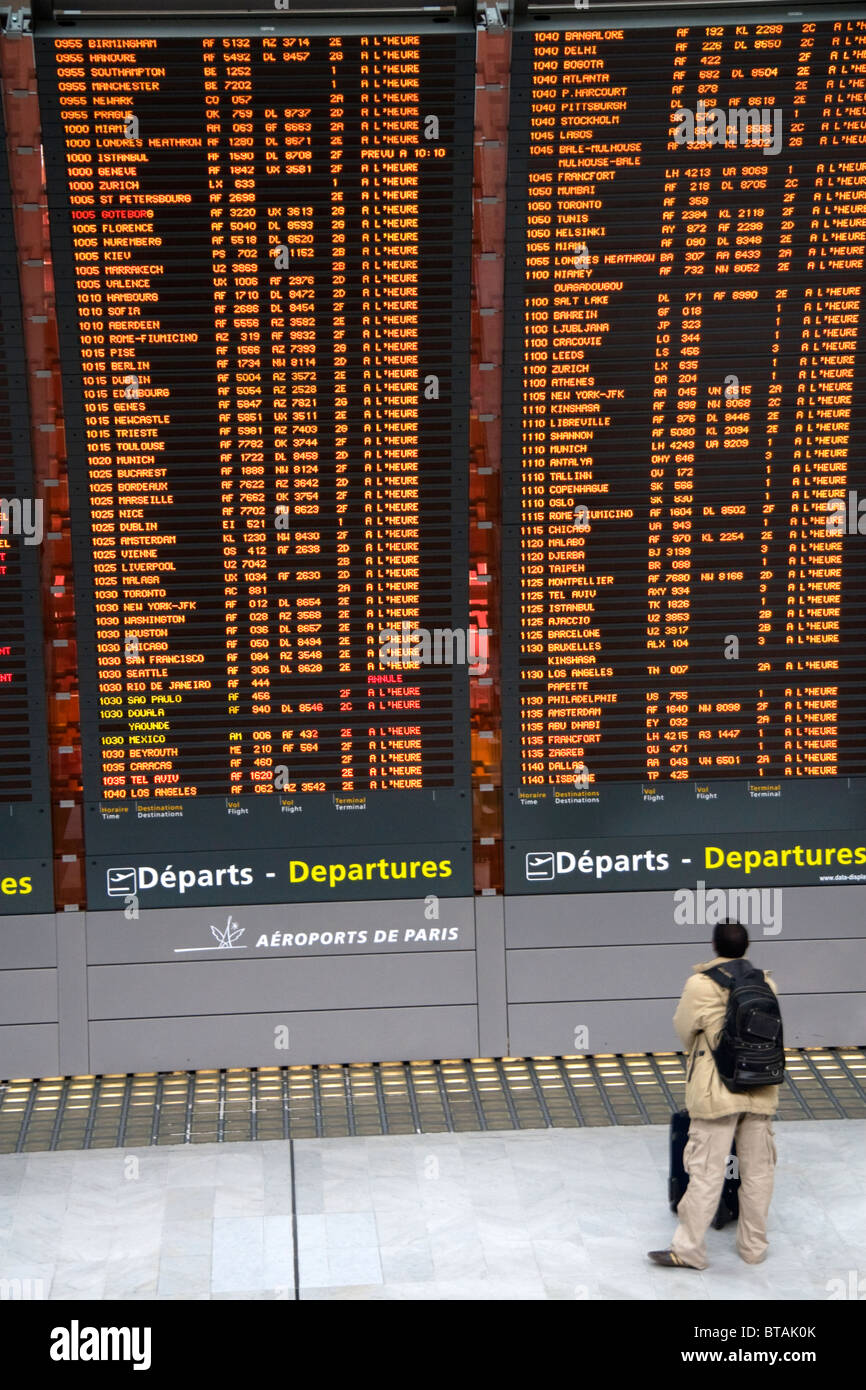Departure board located in the Paris-Charles de Gaulle Airport, Paris ...