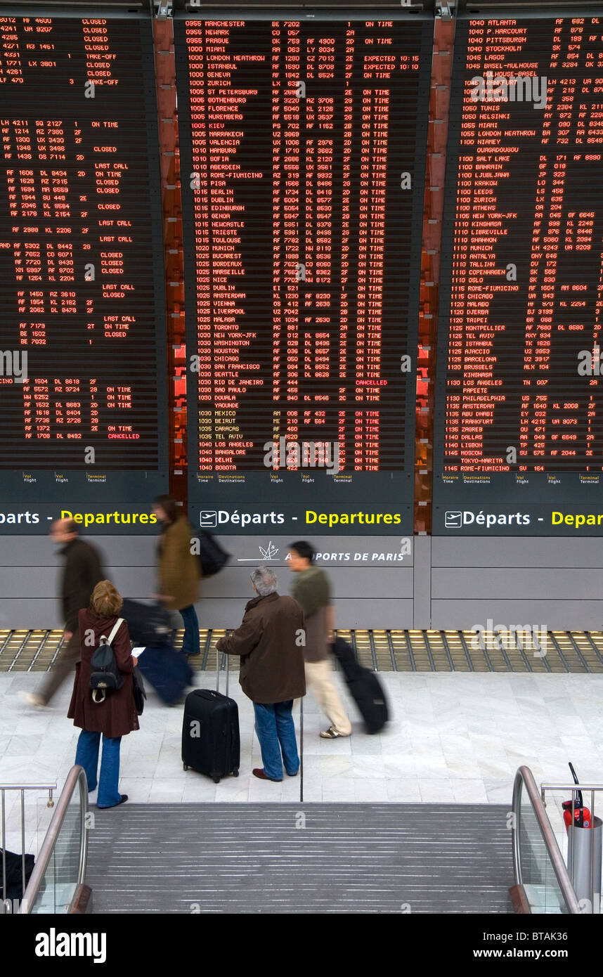 Departure board located in the Paris-Charles de Gaulle Airport, Paris ...