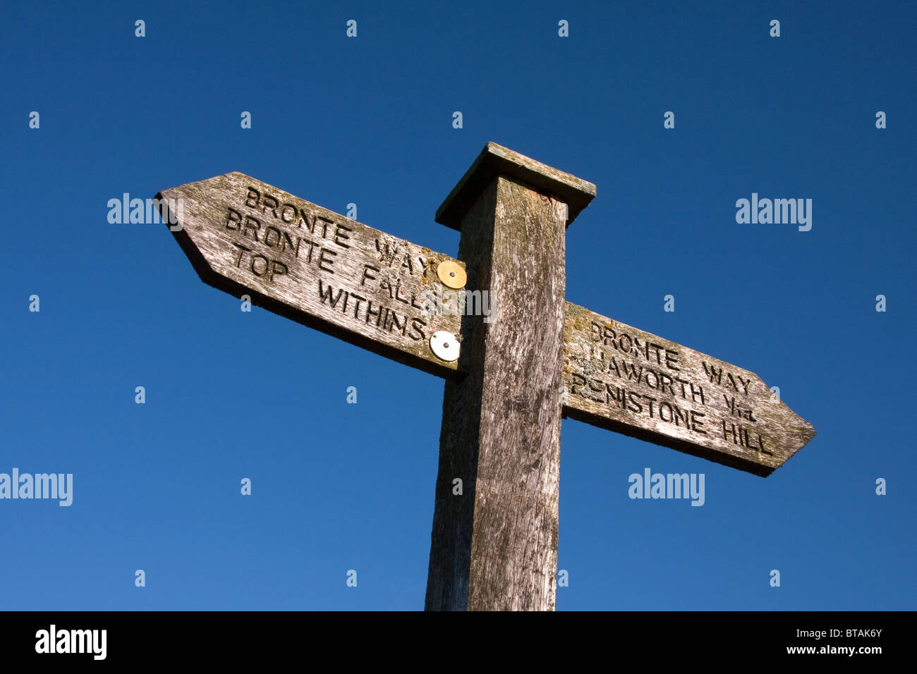 Signpost on Bronte Way near Haworth, West Yorkshire Stock Photo - Alamy