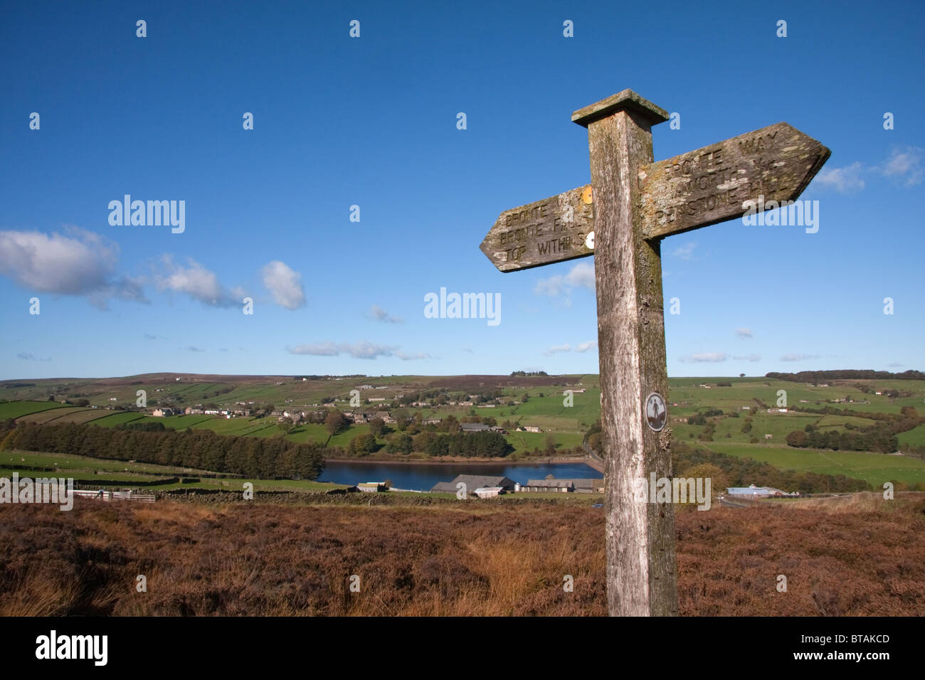 Signpost on Bronte Way near Haworth, West Yorkshire Stock Photo - Alamy