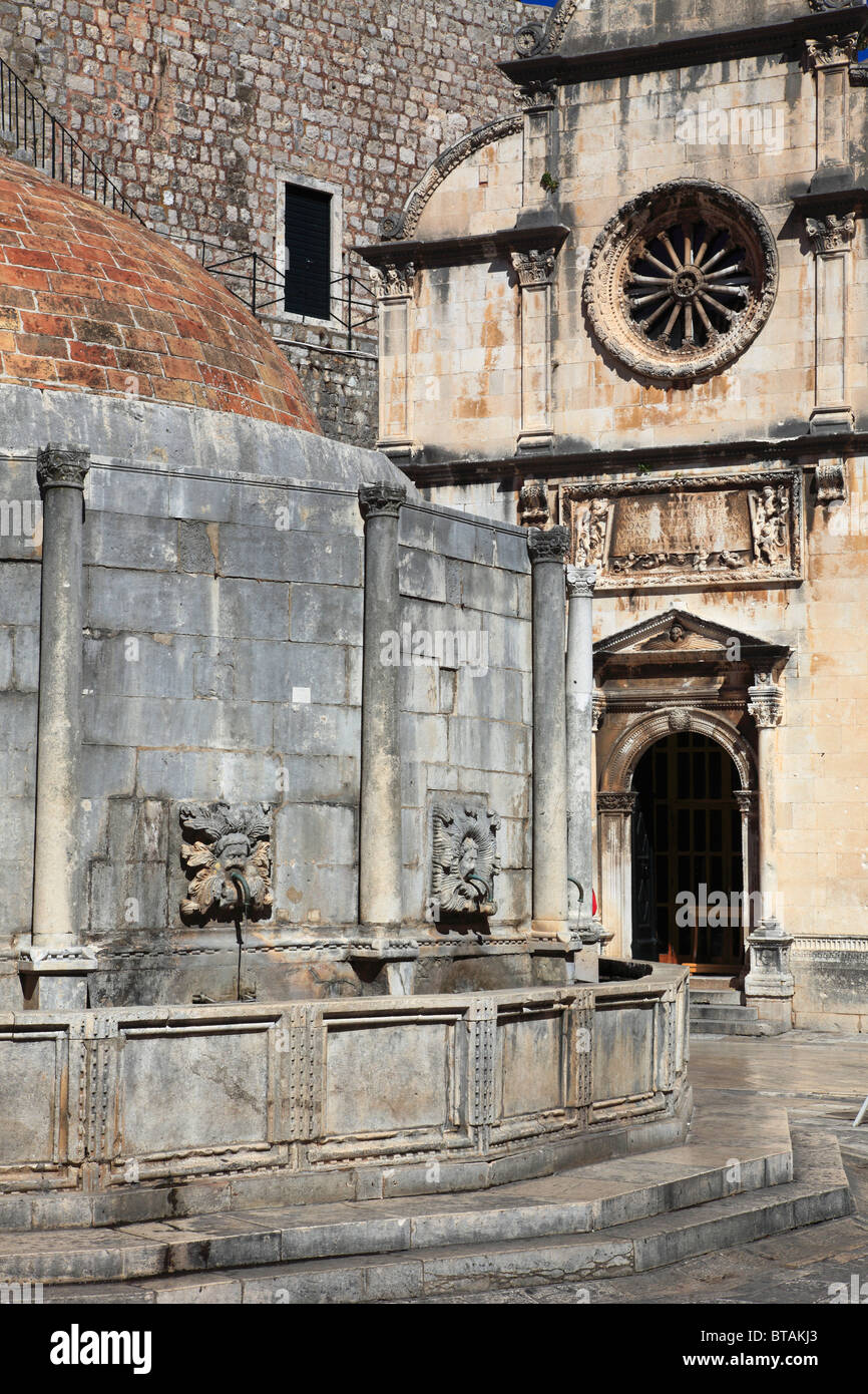 Croatia, Dubrovnik, Onofrio Fountain, St Saviour's Church Stock Photo ...