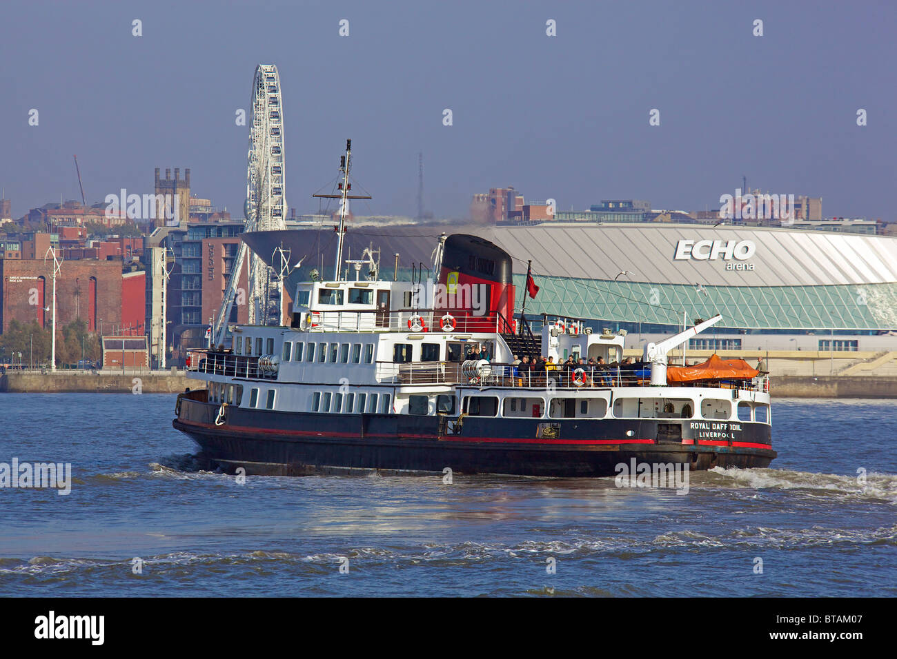 Mersey ferries ferry Royal Daffodil on the river Mersey with Liverpool ...