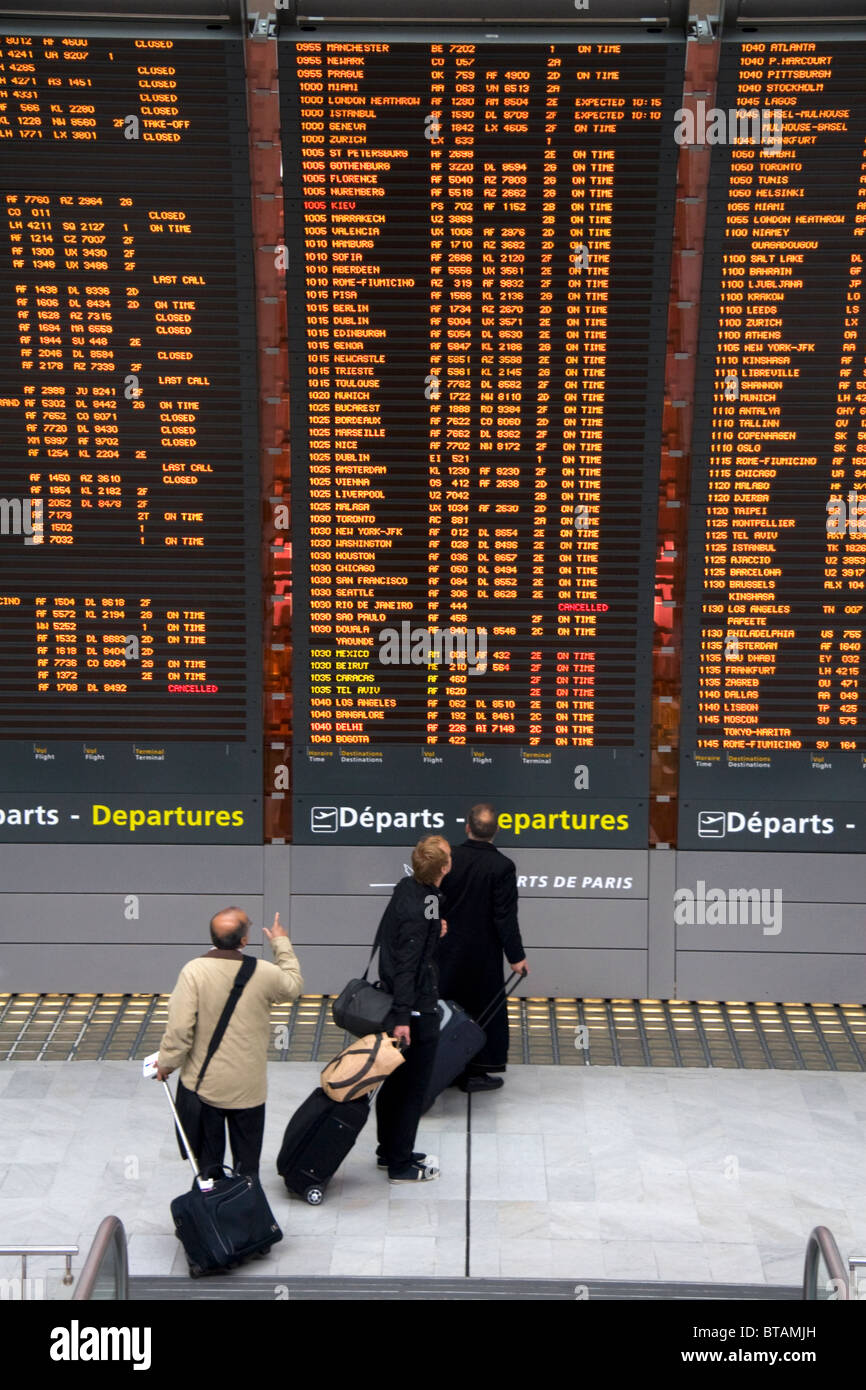 Departure board located in the Paris-Charles de Gaulle Airport, Paris ...