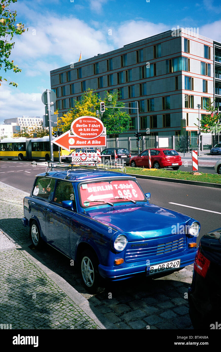 Vintage East German Trabant car used as advertising space in the German ...