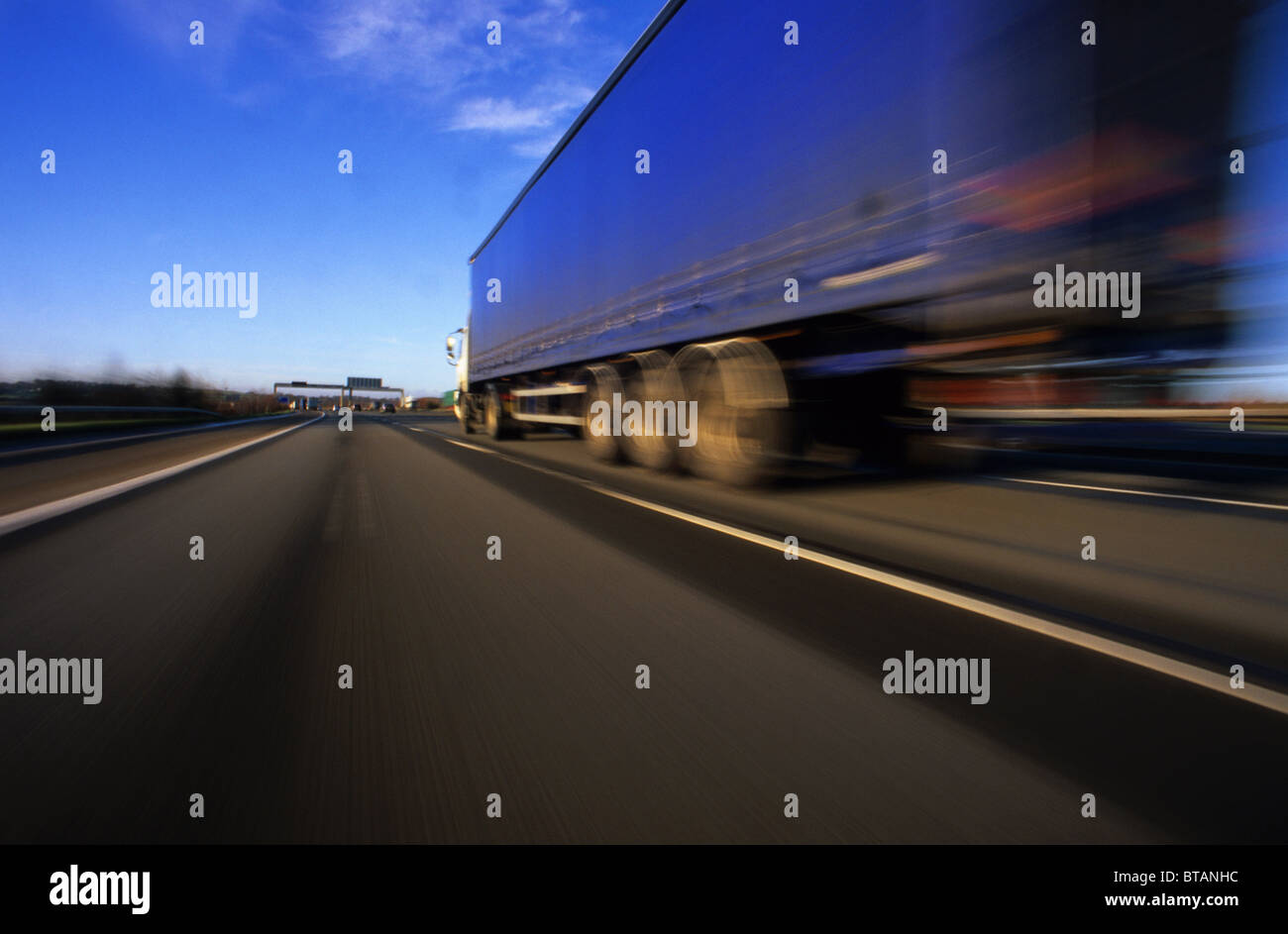 articulated lorry overtaking vehicle on the a1 m1 motorway near leeds ...