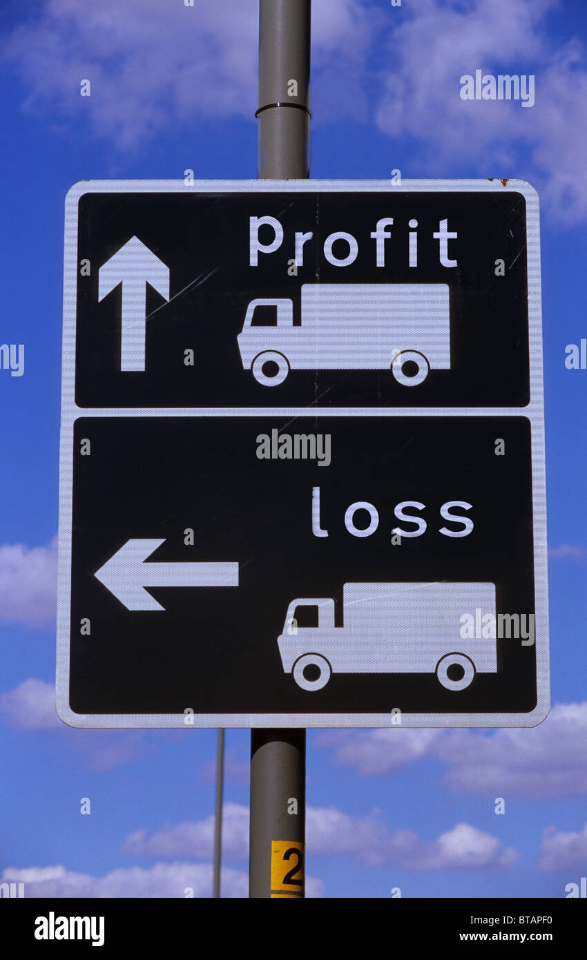 conceptual roadsign showing alternative routes for lorry illustrating ...