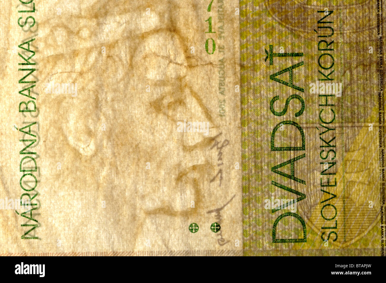Watermark from Slovak 20 Crown / Korun banknote Stock Photo - Alamy