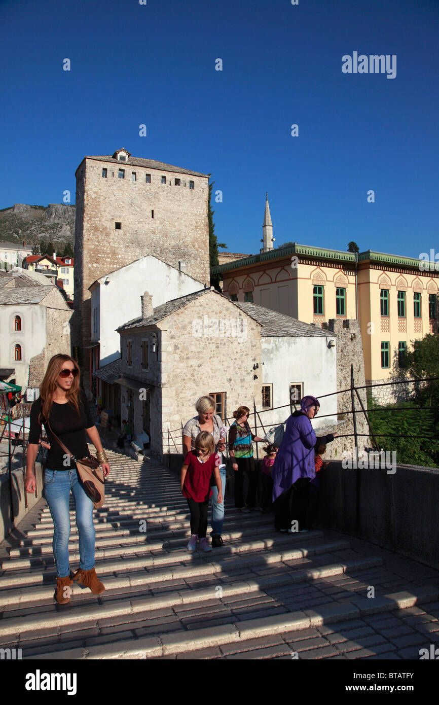 Bosnia and Herzegovina, Mostar, people on the Old Bridge Stock Photo ...