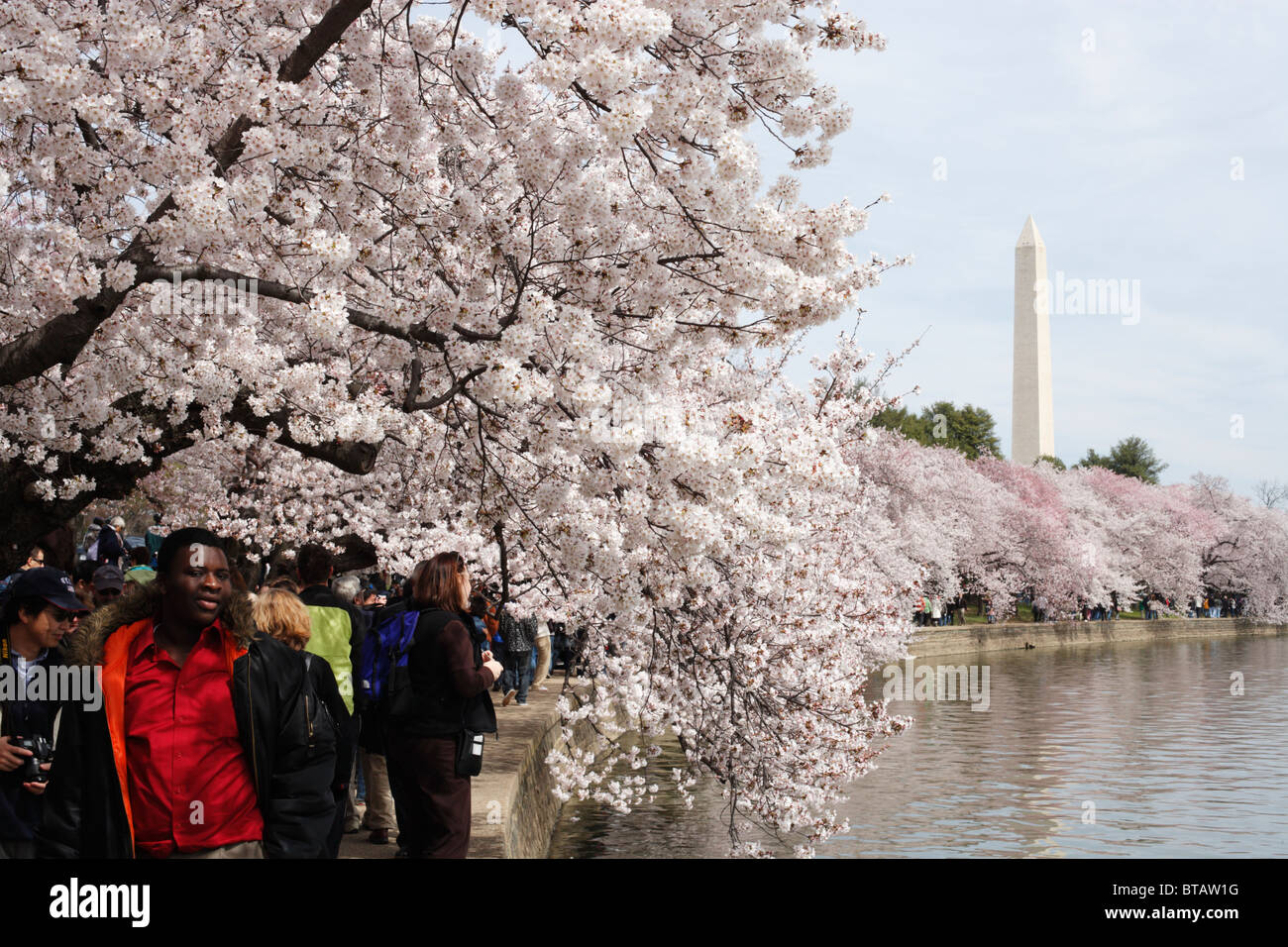 Sightseers stroll around the Tidal Basin in Washington, DC during the ...