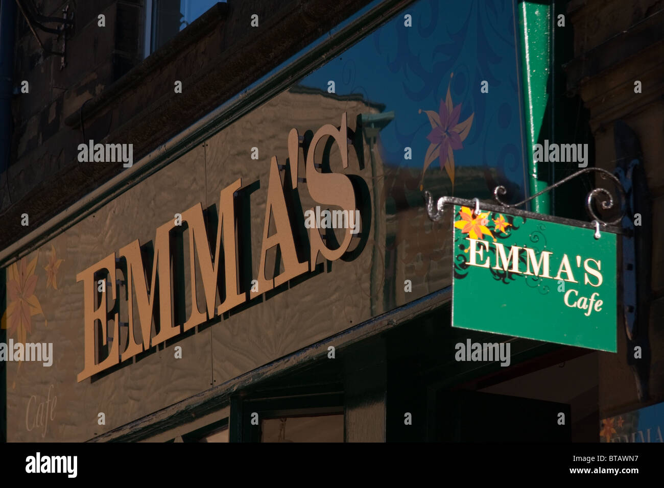 Emma's cafe signs, Haworth Stock Photo - Alamy