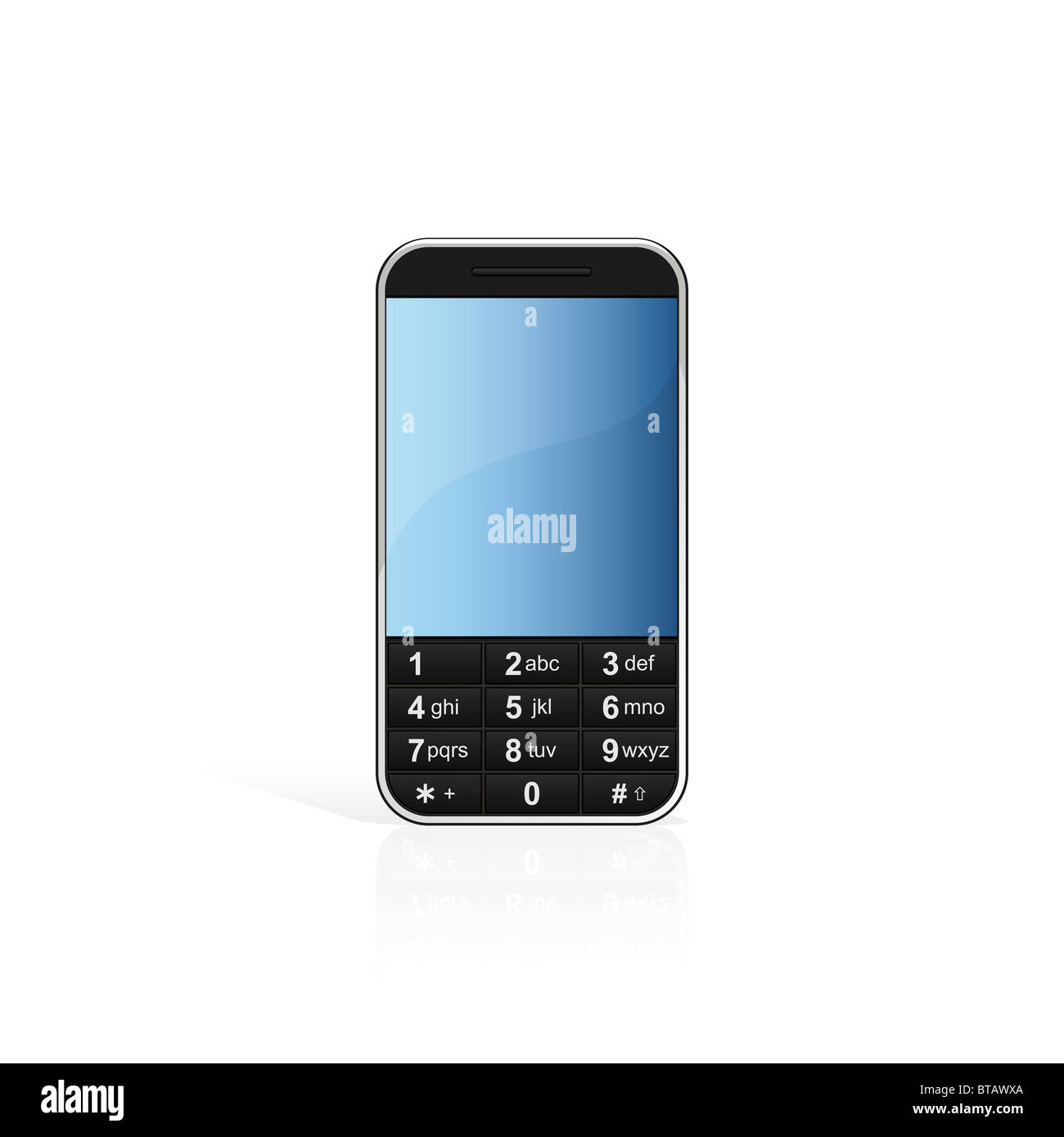 Isolated black mobile phone with reflection on white background Stock ...