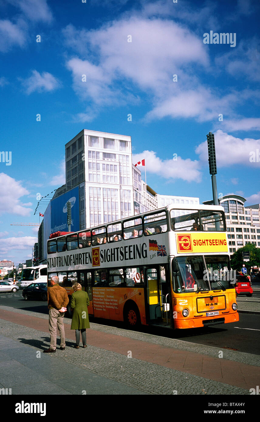 Open top sightseeing bus at Potsdamer Platz in Berlin Stock Photo - Alamy